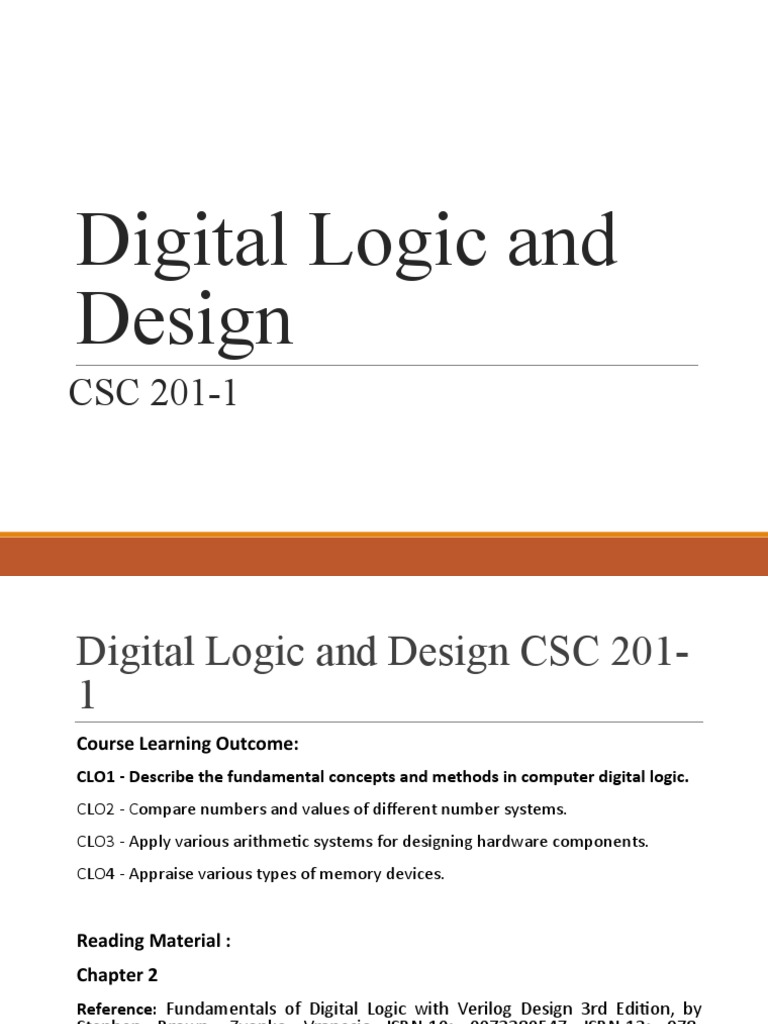 Digital Logic and Design CSC 201-1 Course Overview | PDF | Boolean ...
