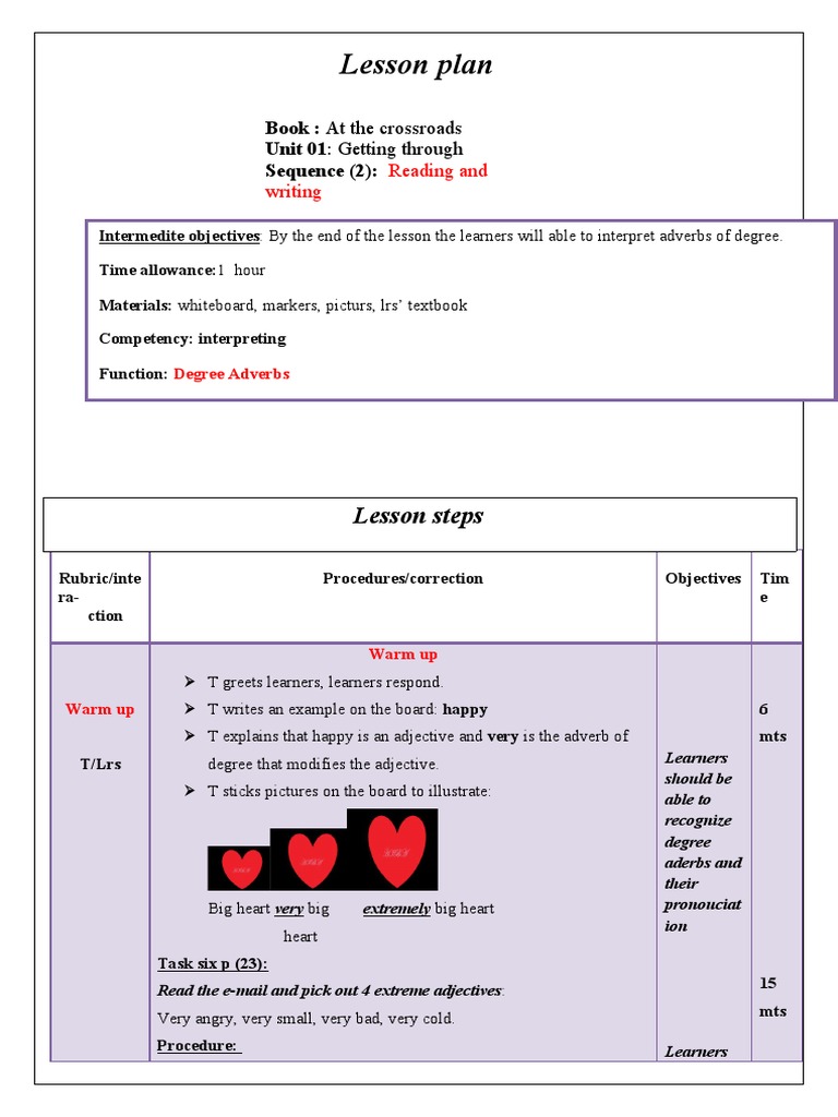 Degree Adverbs Lesson Plan | PDF | Adverb | Adjective