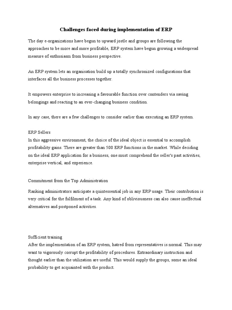 ERP Implementation Challenges Overview | PDF | Enterprise Resource ...