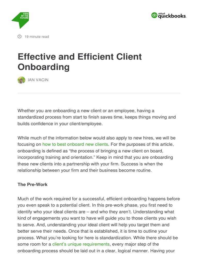 Effective and Efficient Client Onboarding: Ian Vacin | PDF | Business