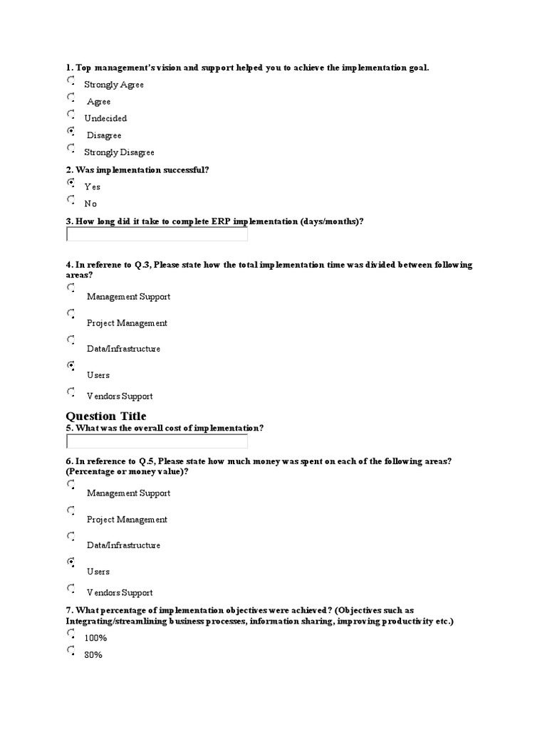 Question Title: Strongly Agree Agree Undecided Disagree Strongly ...