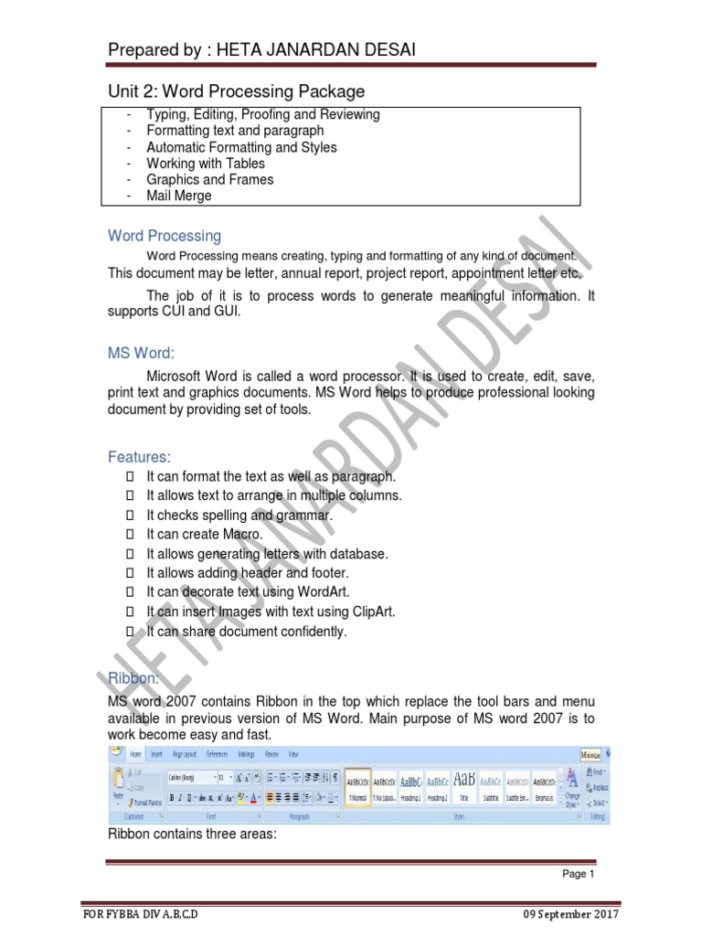Unit 4 Word Processing Package | PDF | Letter Case | Microsoft Word