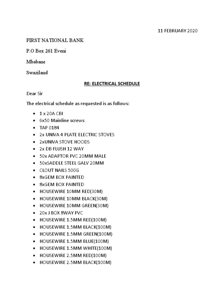 Electrical Schedule | Download Free PDF | Electric Power | Equipment