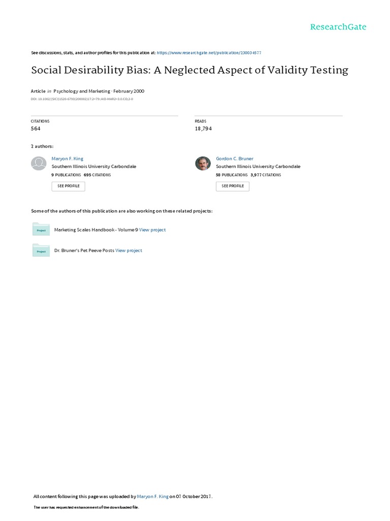 Social Desirability Bias | PDF | Validity (Statistics) | Bias