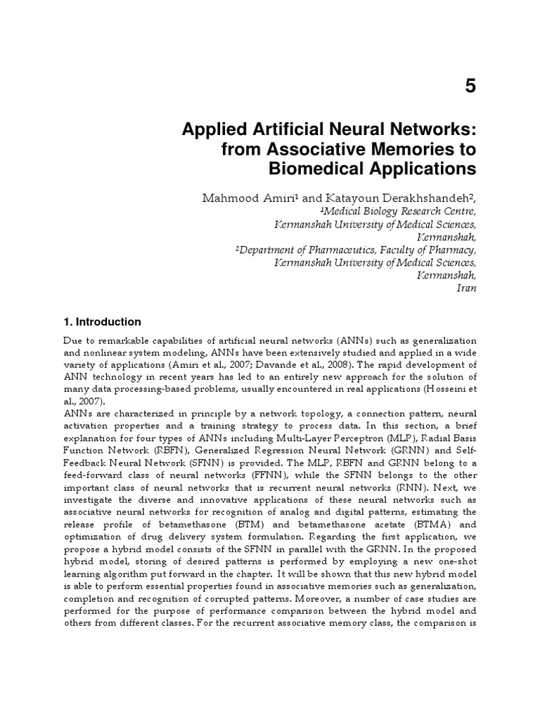 Applied Artificial Neural Networks: From Associative Memories To Biomedical Applications | PDF ...