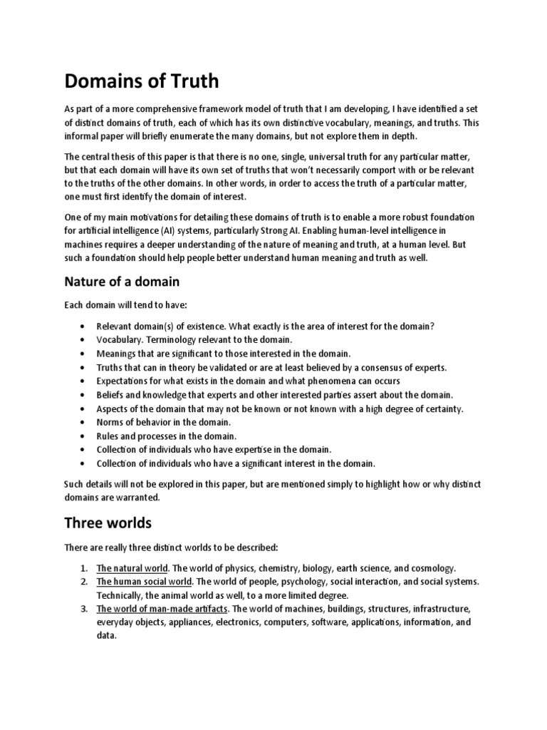 Domains of Truth: Nature of A Domain | PDF | Truth | Science