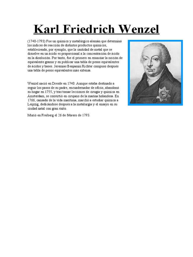 Karl Friedrich Wenzel: Pionero Químico | PDF | Clásicos