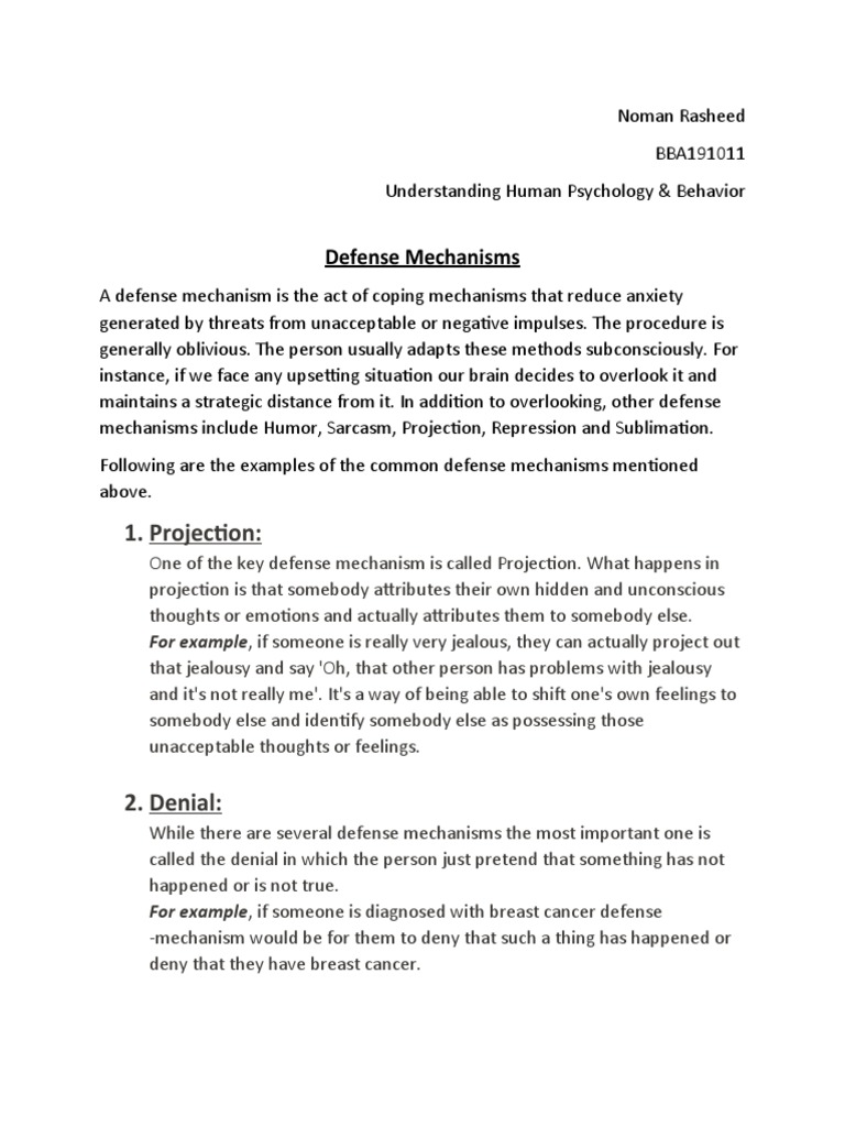Projection:: Defense Mechanisms | PDF | Metaphysics Of Mind ...