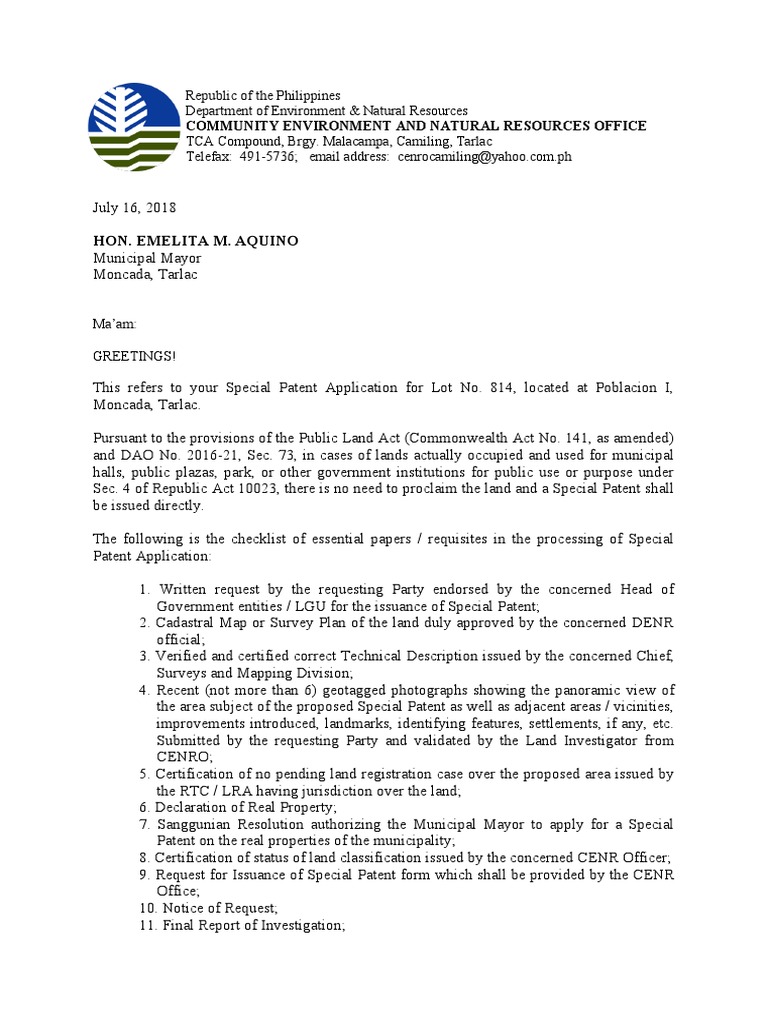 Letter - Special Patent | PDF | Patent | Government Information