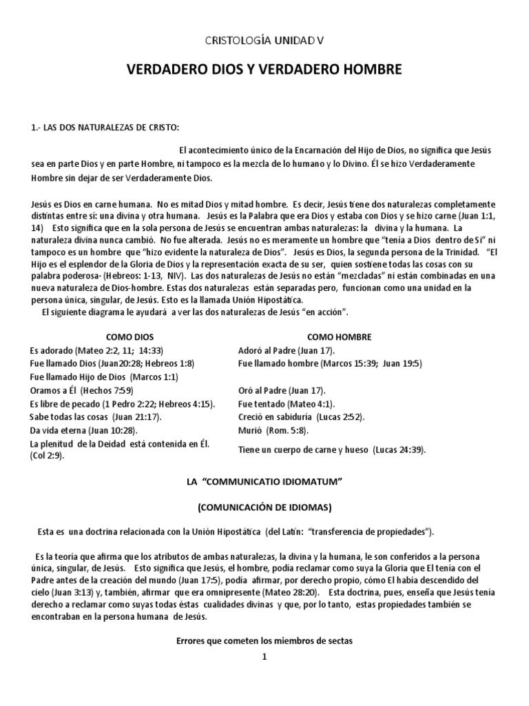 CRISTOLOGÍA UNIDAD V VERDADERO DIOS Y VERDADERO HOMBRE Texto | PDF | Consejo de Calcedonia ...