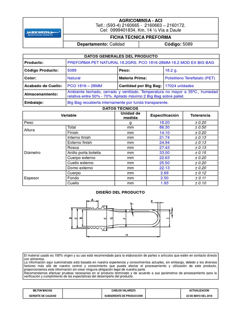 5089 - Preforma Pet Natural 18.2GRS. Pco 1816-28MM-18.2 Mod Ex Big Bag ...