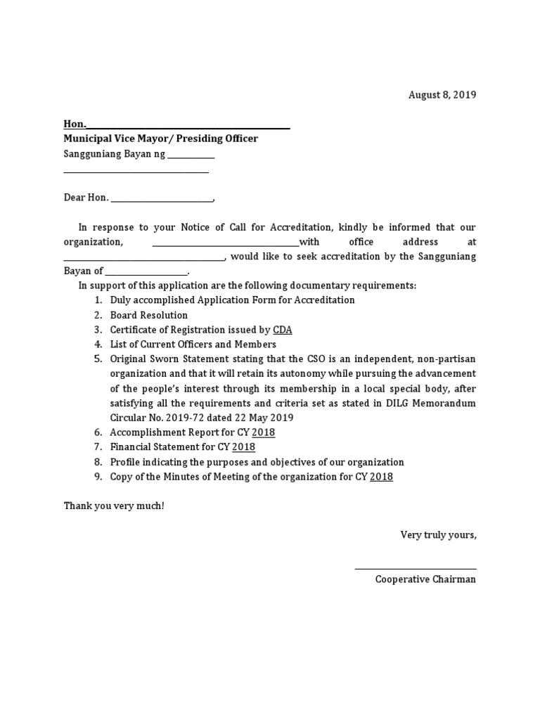 Letter Response For Notice of Call For Accreditation | PDF ...