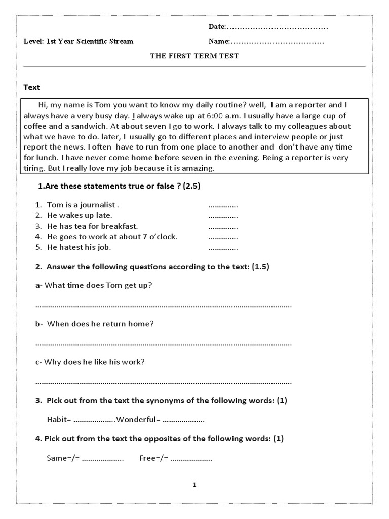 1st Year Test Scientific - Copie ( | PDF | Communication