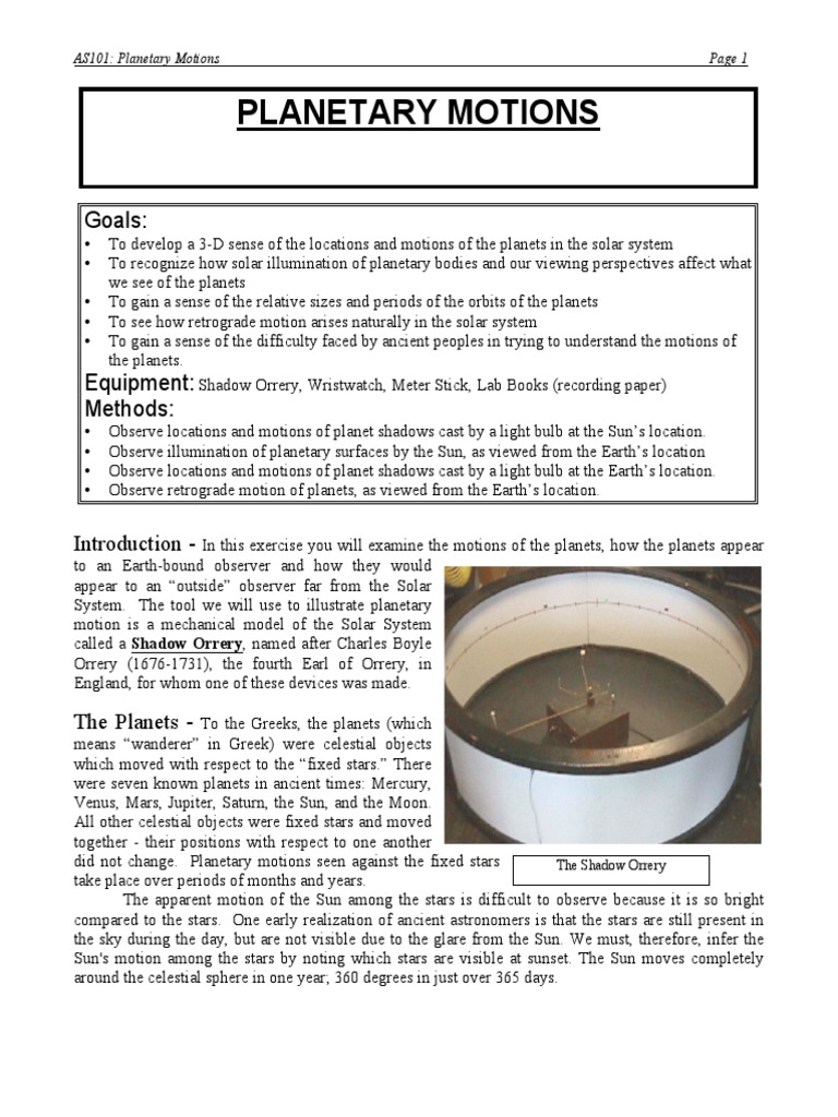 Planetary Motions: Goals | PDF | Planets | Mercury (Planet)
