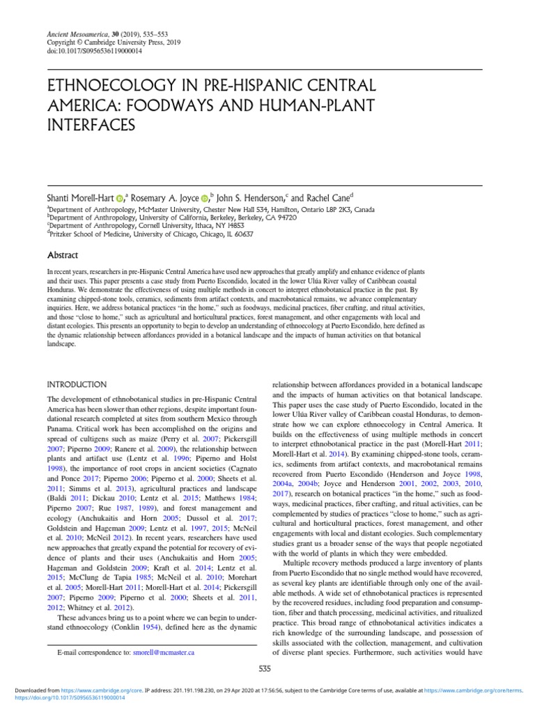 Ethnoecology in Pre-Hispanic Central America: Foodways and Human-Plant ...