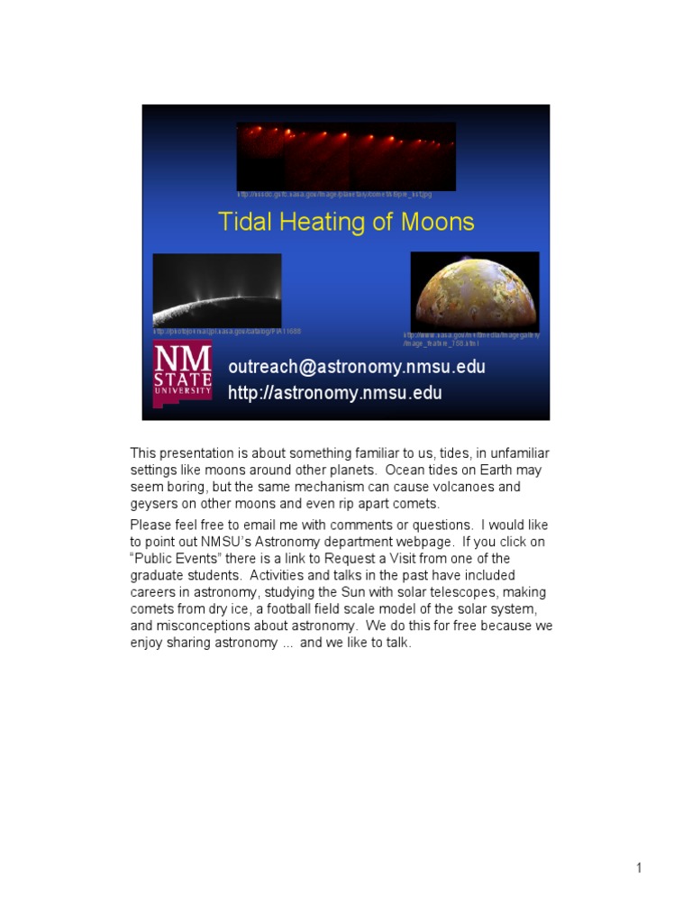 Tidal Heating of Moons Reveals Active Worlds | PDF | Europa (Moon ...