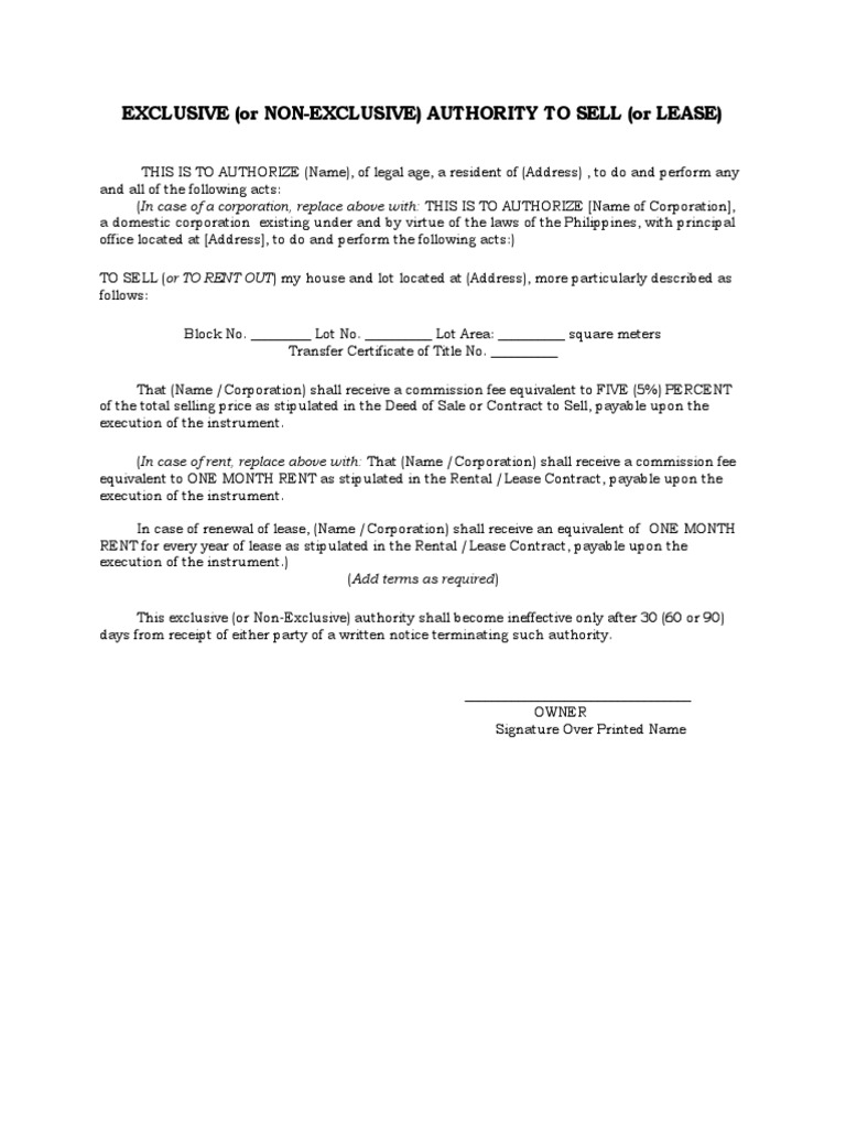 Property Sale/Lease Authorization | PDF | Business | Law