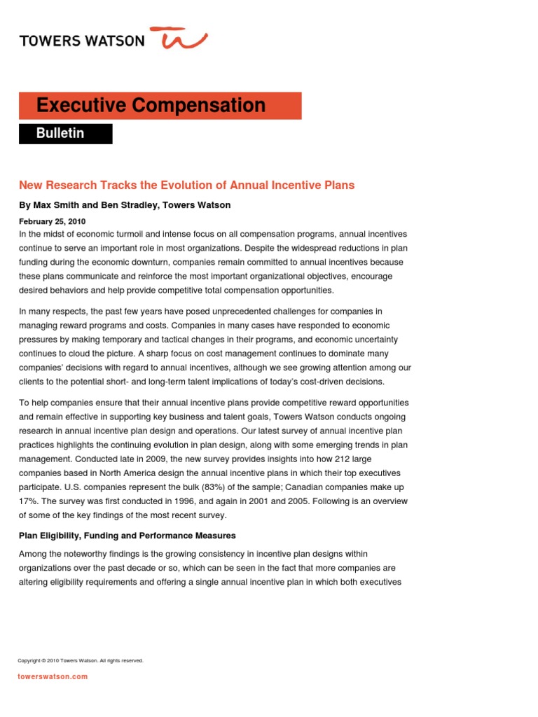 EC Bulletin Annual Incentive Plan Design Survey | PDF | Earnings Before ...