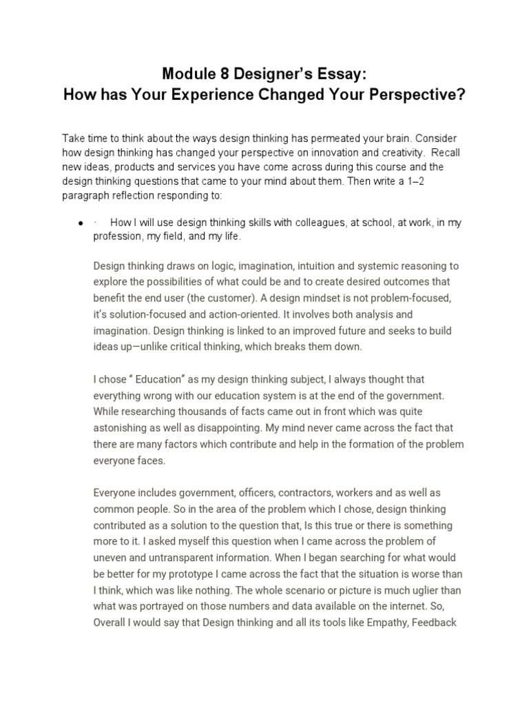 Module 8 Designer's Essay: How Has Your Experience Changed Your ...