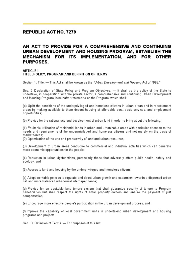 Republic Act No. 7279 | PDF