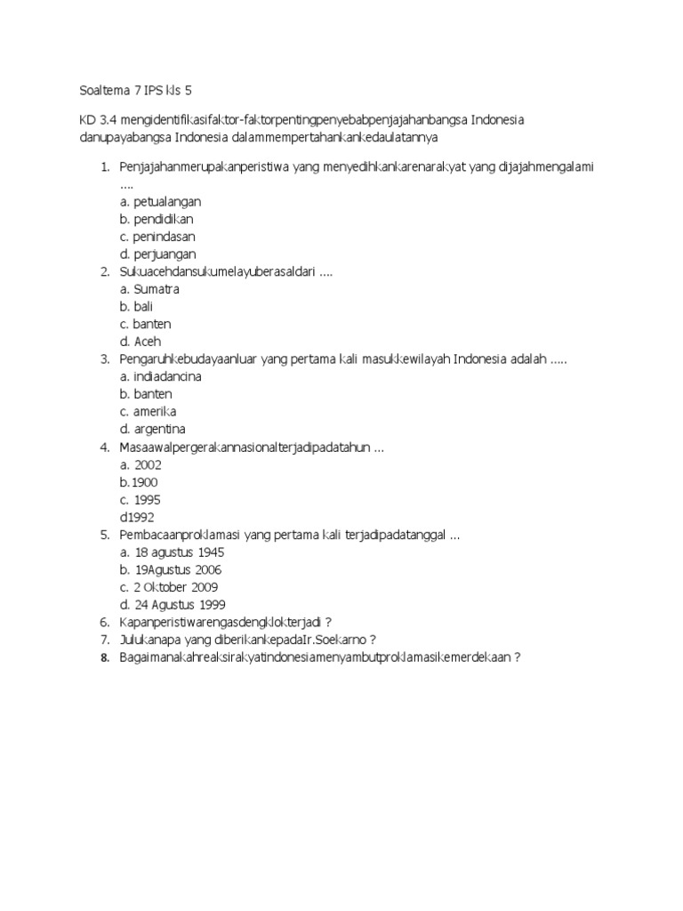 Soal Tema 7 IPS Kls 5 | PDF