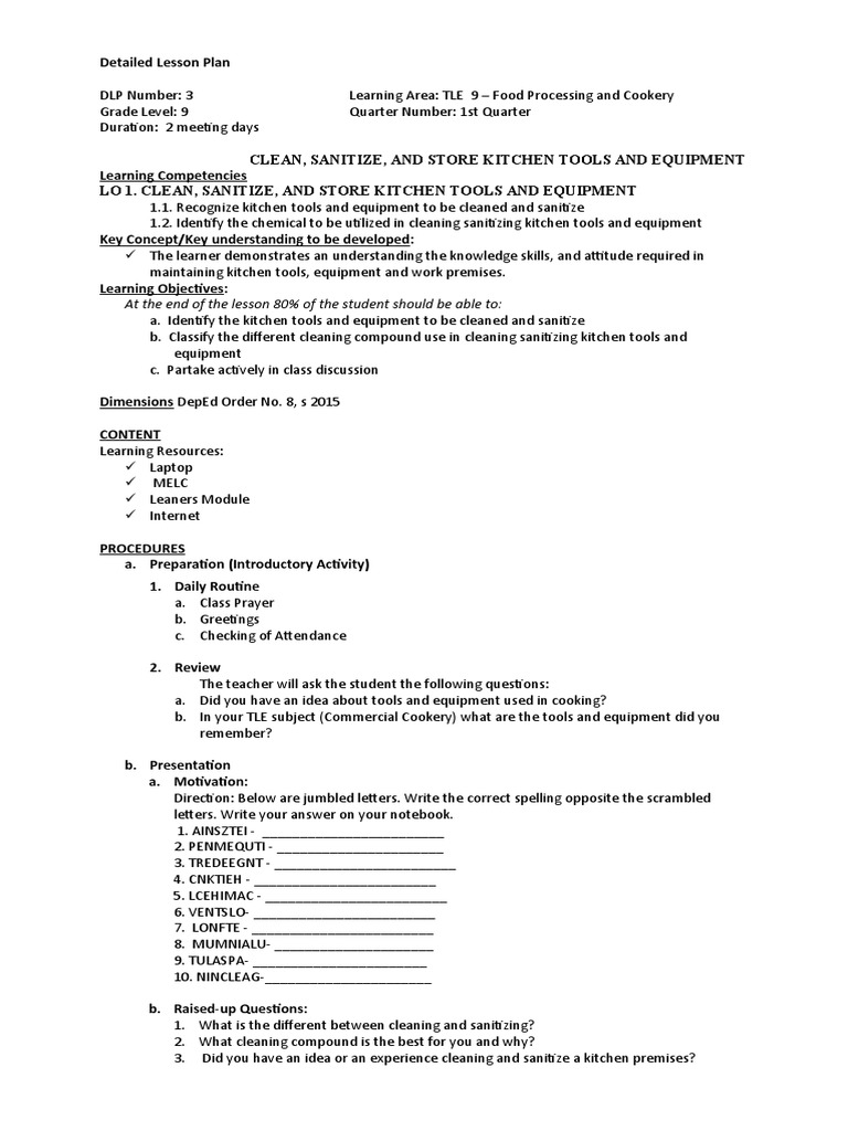 Cleaning for a Healthy Kitchen: A Lesson Plan for Maintaining Sanitized ...