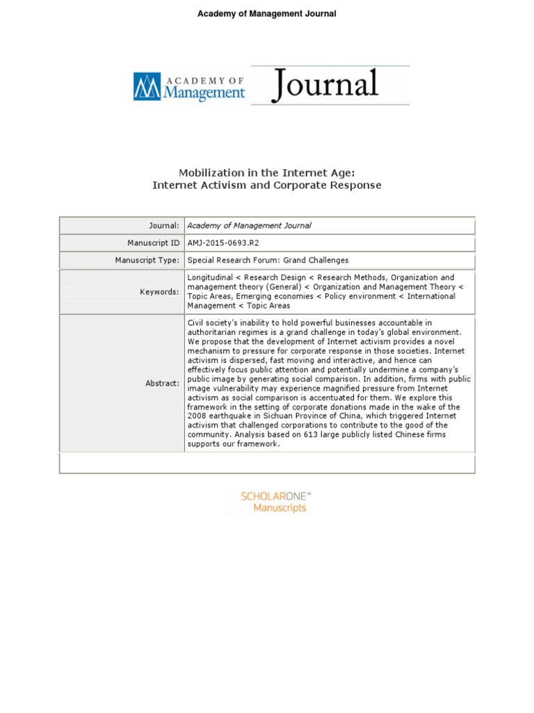 Mobilization in The Internet Age: Internet Activism and Corporate ...