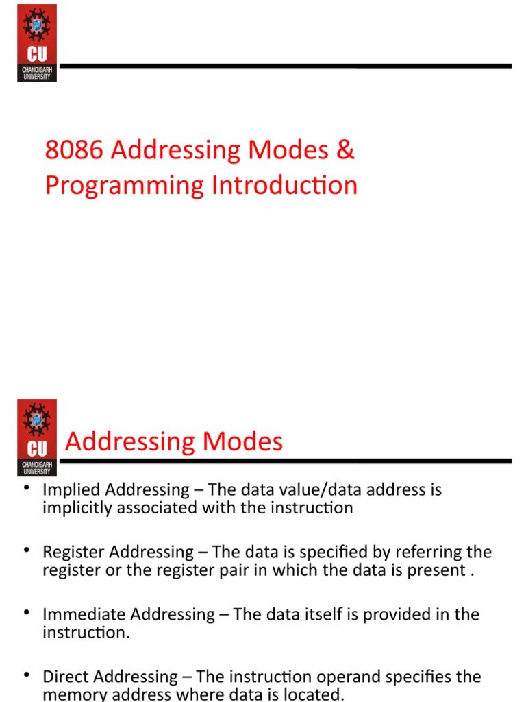 8086 Addressing Modes & Programming Introduction | PDF | Assembly Language | Pointer (Computer ...