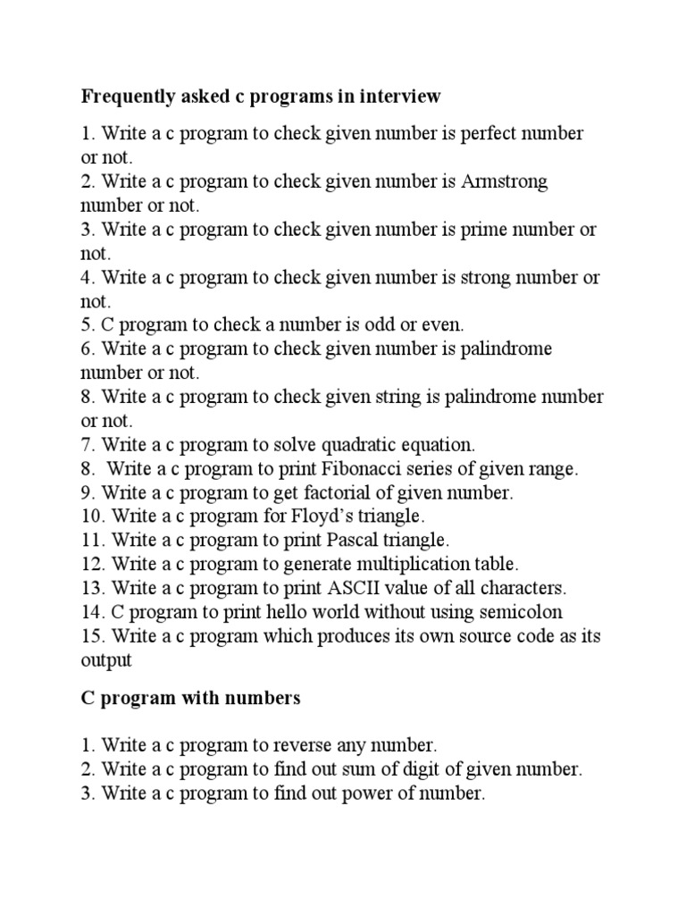 Frequently Asked C Programs In Interview PDF Area String