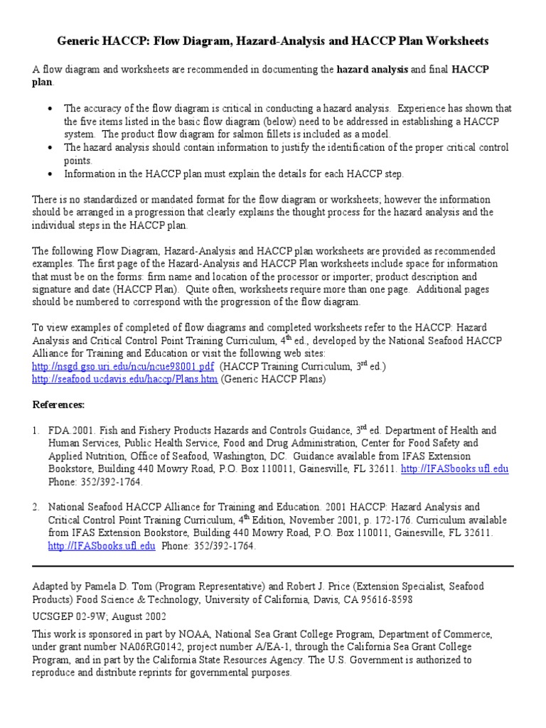 HACCP Flow Diagram and Worksheets Guide | PDF | Hazard Analysis And ...