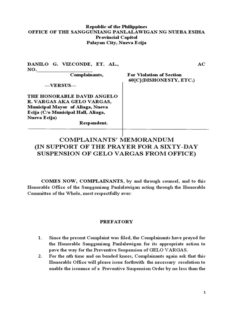 Preventive Suspension Motion for Gelo Vargas | PDF | Prosecutor | Evidence