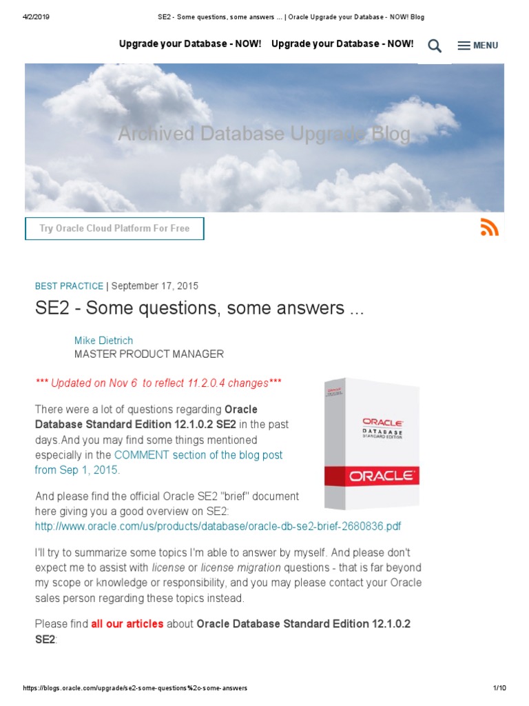 Archived Database Upgrade Blog: SE2 - Some Questions, Some Answers .. | PDF | Operating System ...