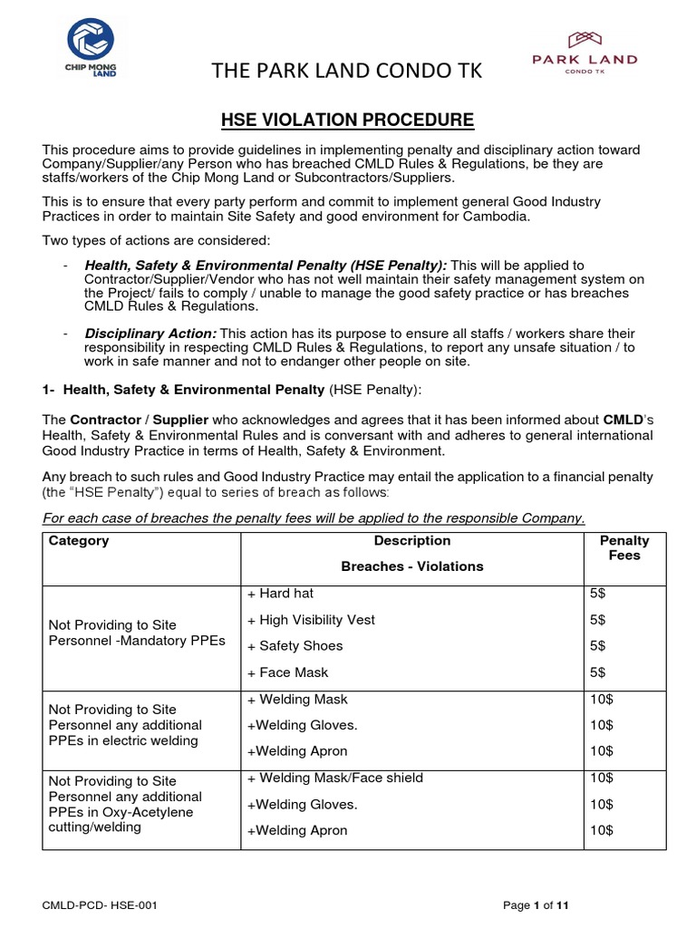 HSE Violation and Penalty Procedures | PDF | Personal Protective ...