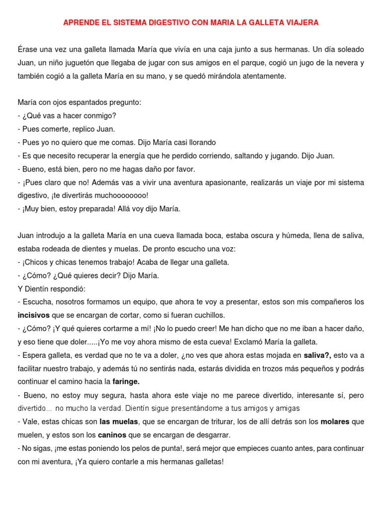 La aventura de María la galleta viajera | PDF | Intestino grueso | Estómago