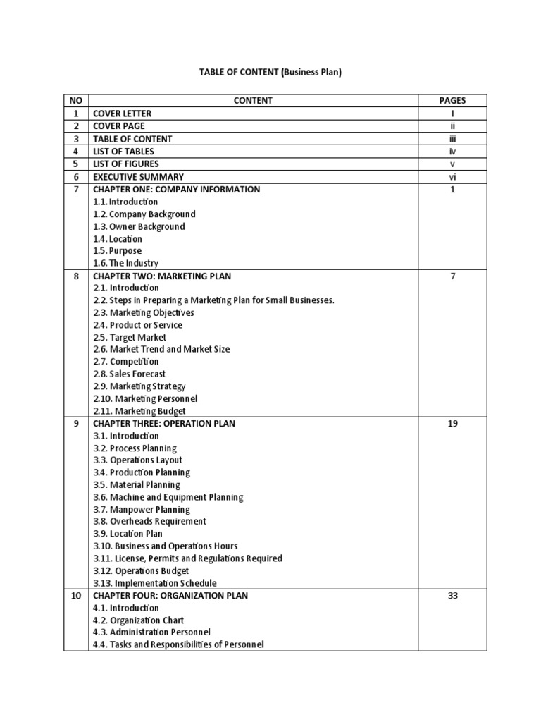 Table of Content Business Plan Ent300 | PDF