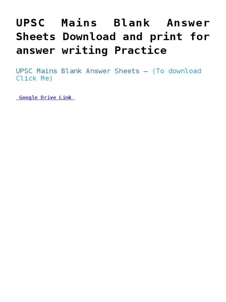 UPSC Mains Blank Answer Sheets Download and Print For Answer Writing ...