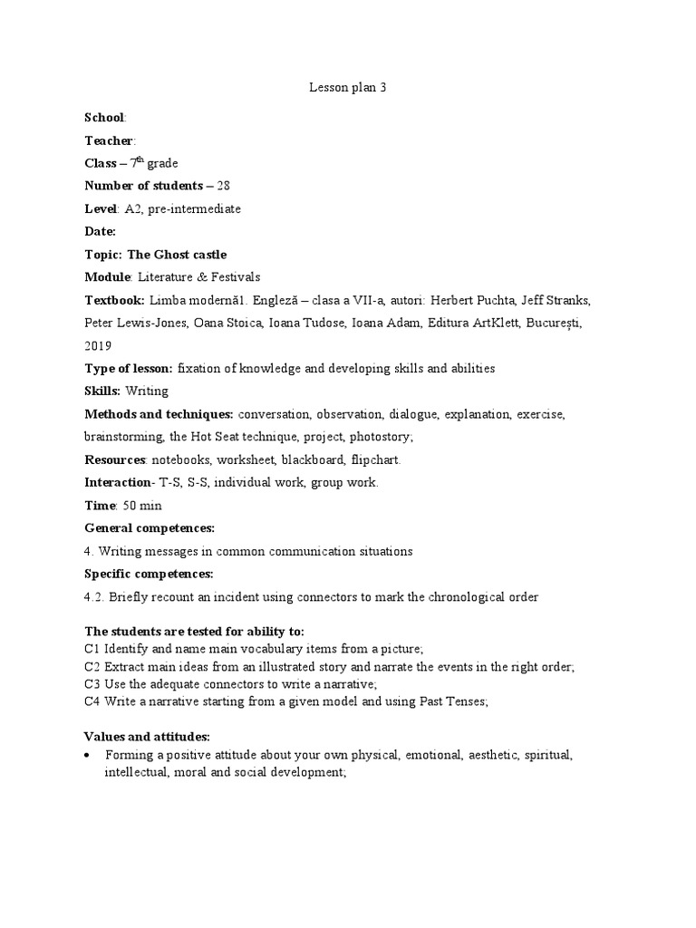 Plan de Lectie VII Limba Engleza | PDF | Cognitive Science | Linguistics