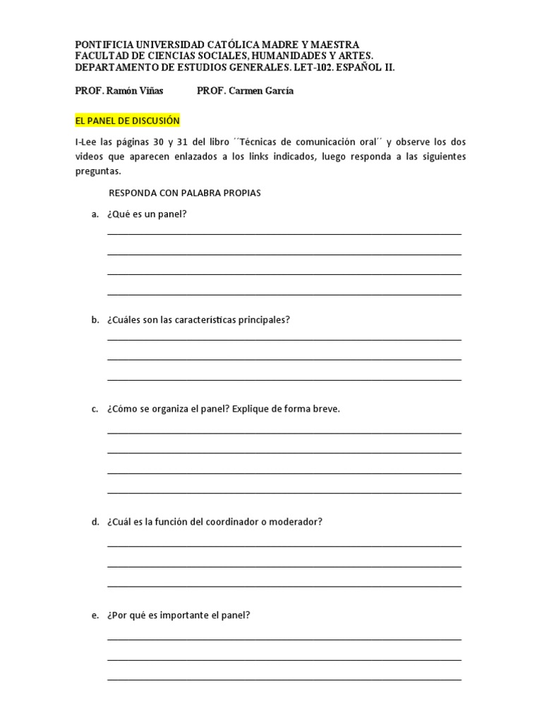 Guía sobre Paneles de Discusión en Español II | PDF | Ciencias sociales ...