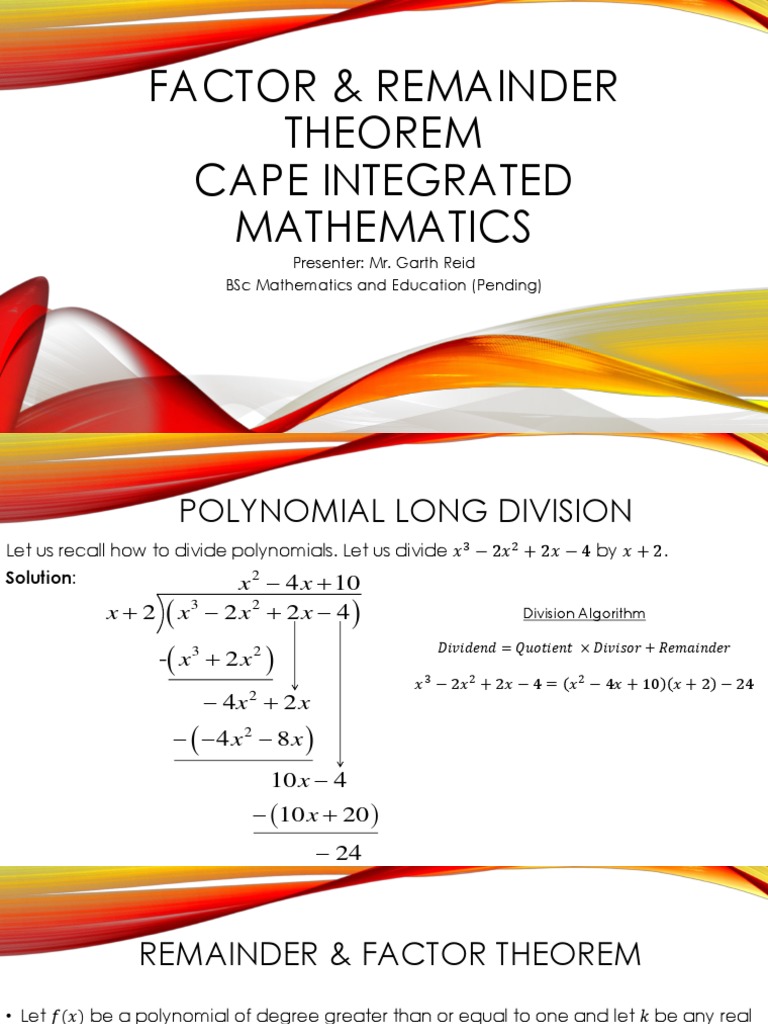 Factor & Remainder Theorem CAPE Integrated Mathematics | PDF | Polynomial | Equations
