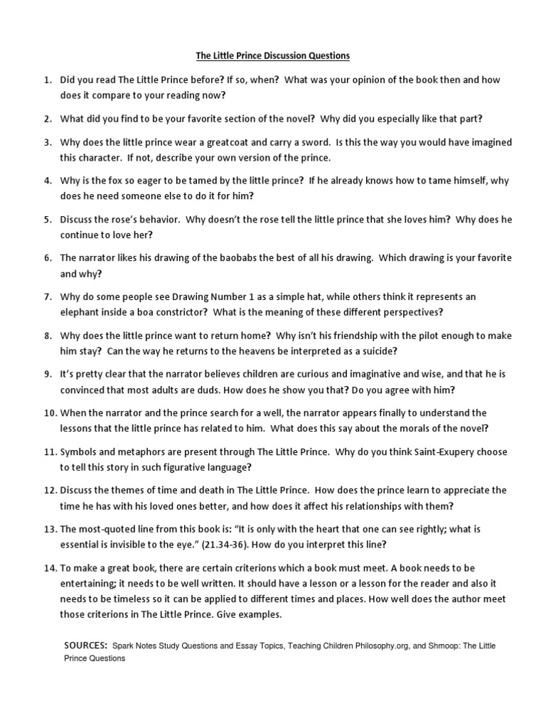 Little Prince Discussion Questions | PDF | The Little Prince | Narration