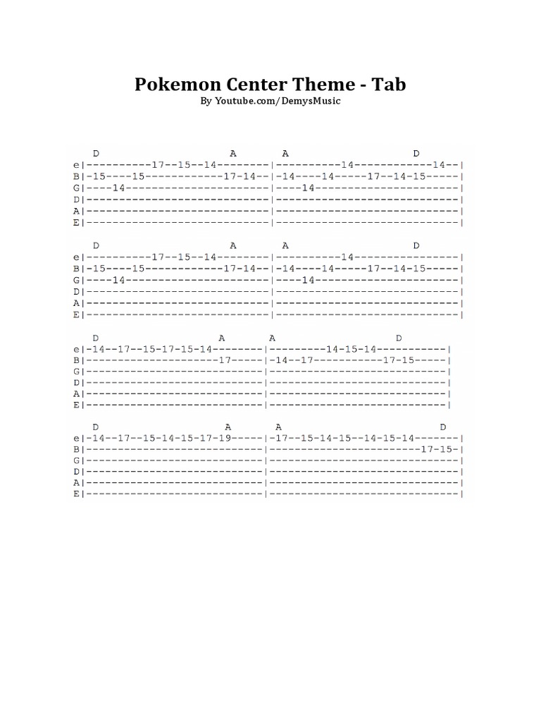 Pokemon Center Theme - Tab: by Youtube - Com/Demysmusic | PDF