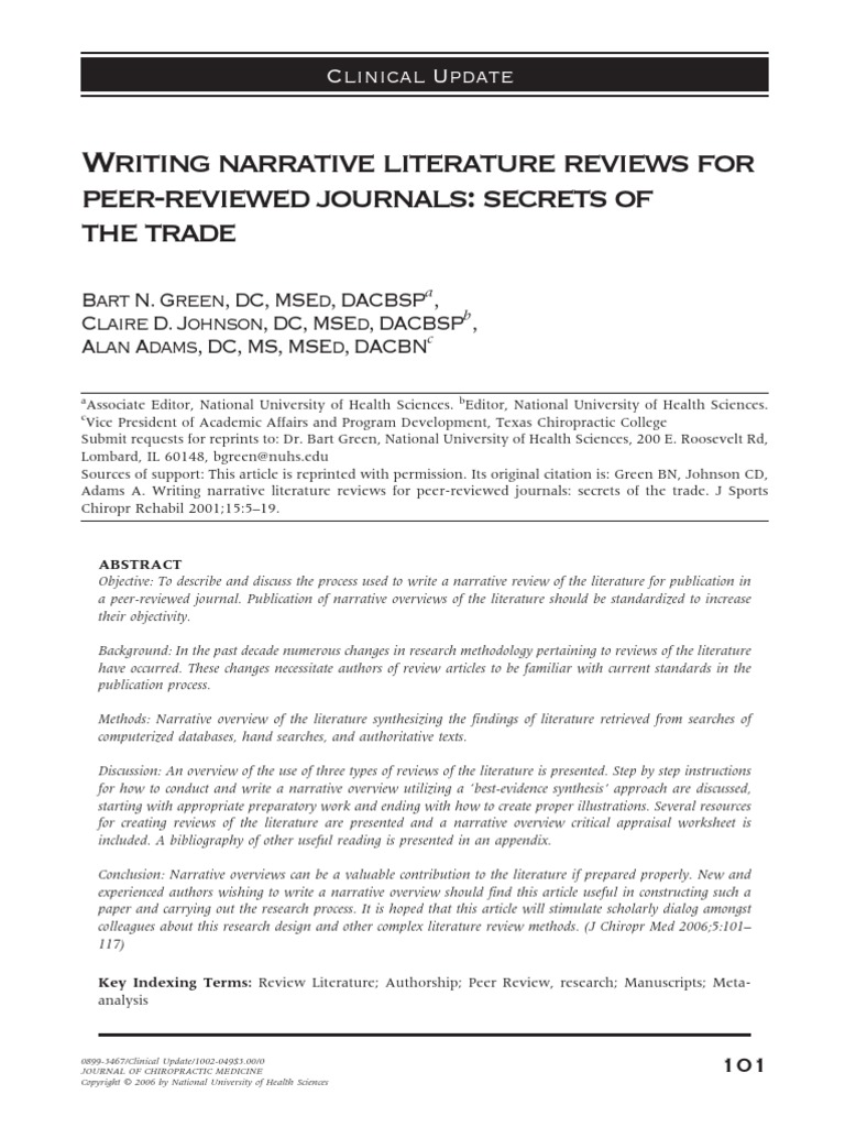 Writing Narrative Literature Reviews For Peer-Reviewed Journals ...