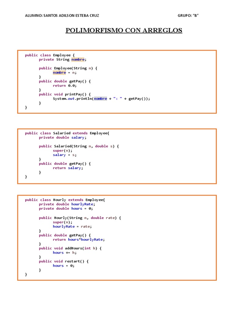 Polimorfismo Con Arreglos: Alumno: Santos Adilson Esteba Cruz Grupo: "B" | PDF | Computing And ...