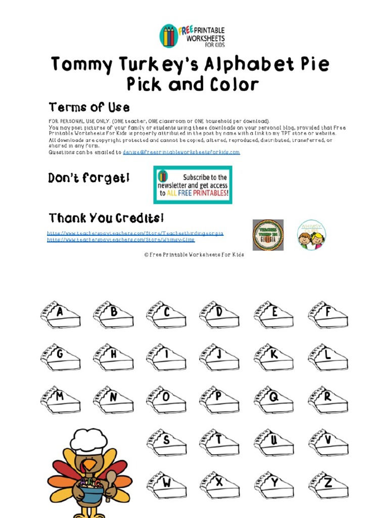 Tommy Turkey's Alphabet Pie Pick and Color | PDF