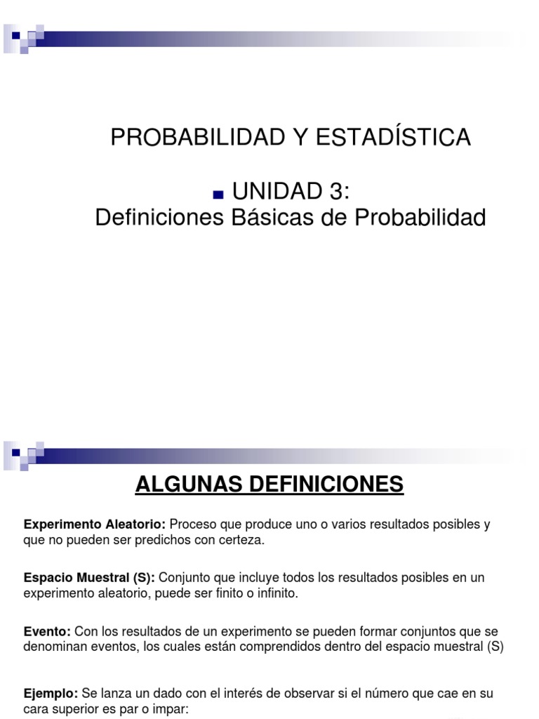 Unidad 3 Definiciones de Probabilidad | PDF | Probabilidad | Teoría de probabilidad