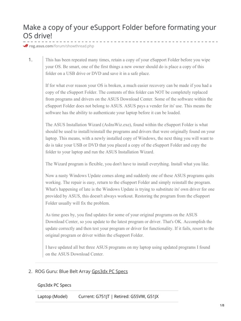Make A Copy of Your ESupport Folder Before Formating Your OS Drive | PDF