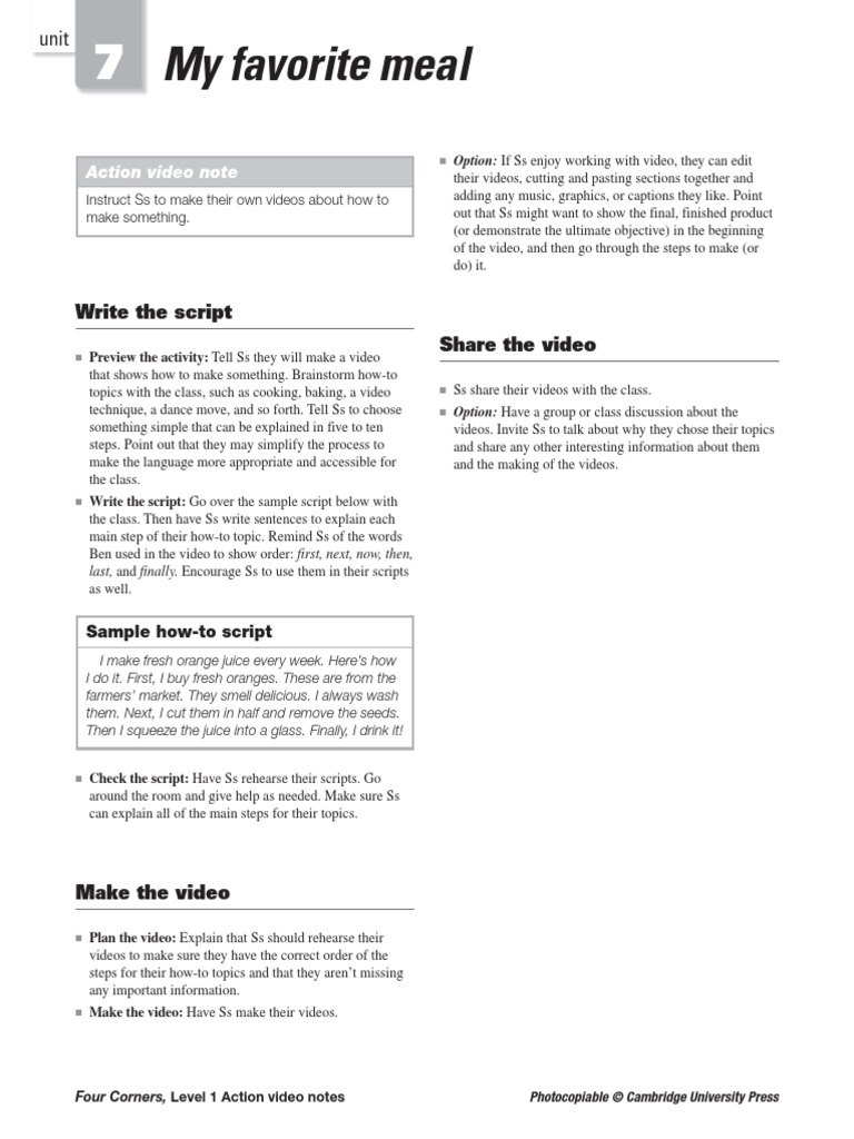 My Favorite Meal: Write The Script Share The Video | PDF