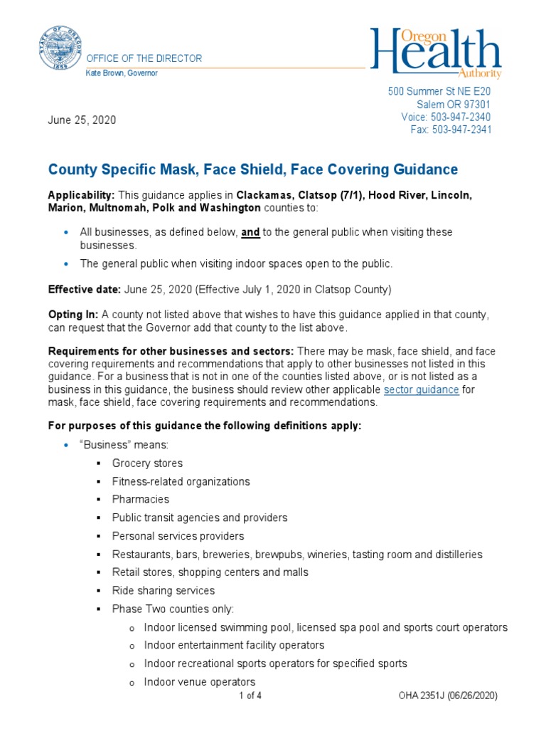 Oregon Mask Guidance (Statewide July 1) | PDF | Americans With ...