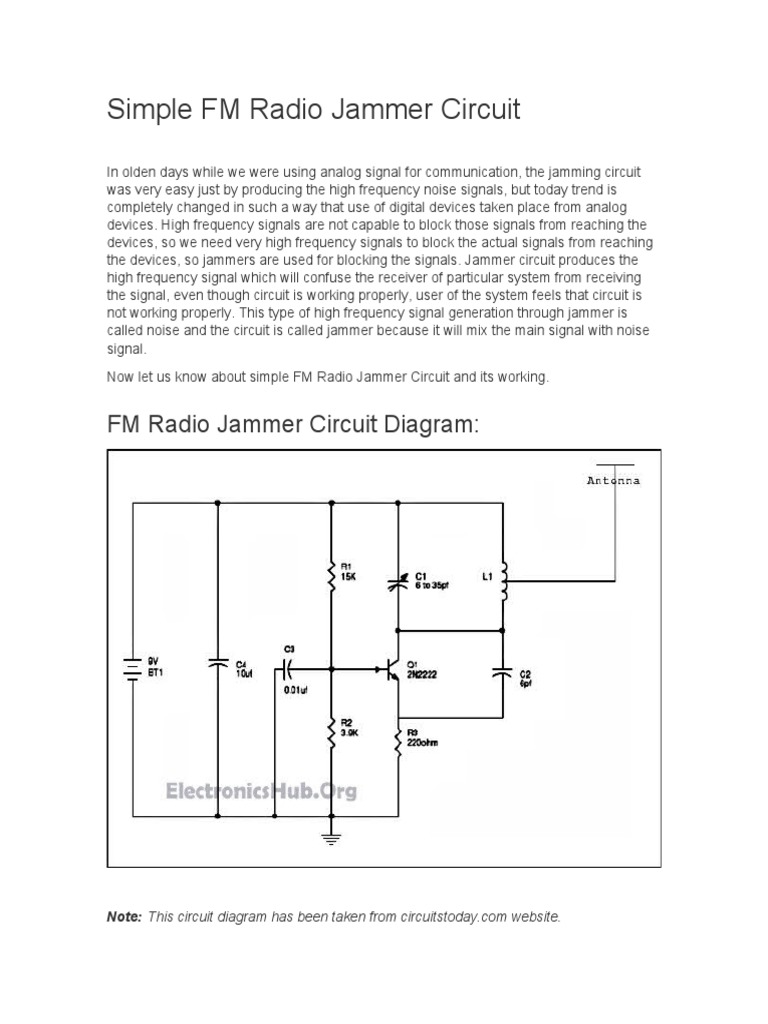 Simple FM Radio Jammer Circuit Intro | PDF | Amplifier | Frequency ...