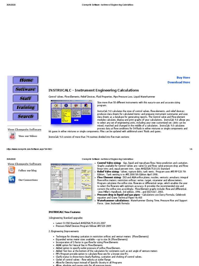 InstruCalc 9.0: Instrument Sizing Software | PDF | Valve | Fluid Dynamics